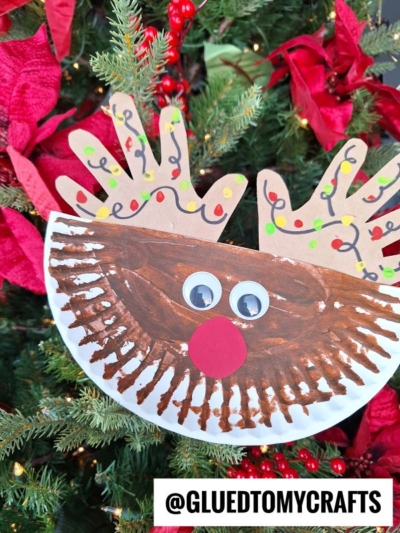 Paper Plate Handprint Reindeer Craft for Christmas - Glued To My Crafts