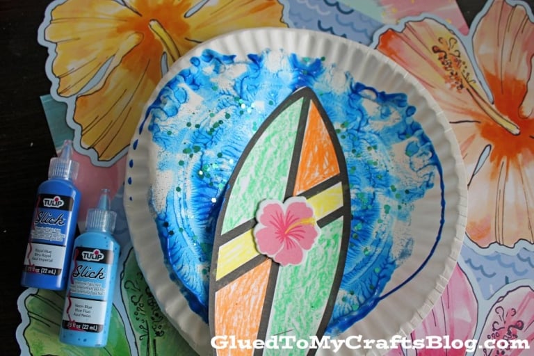 Paint Splat & Paper Plate Beach Wave Craft Idea - Glued To My Crafts